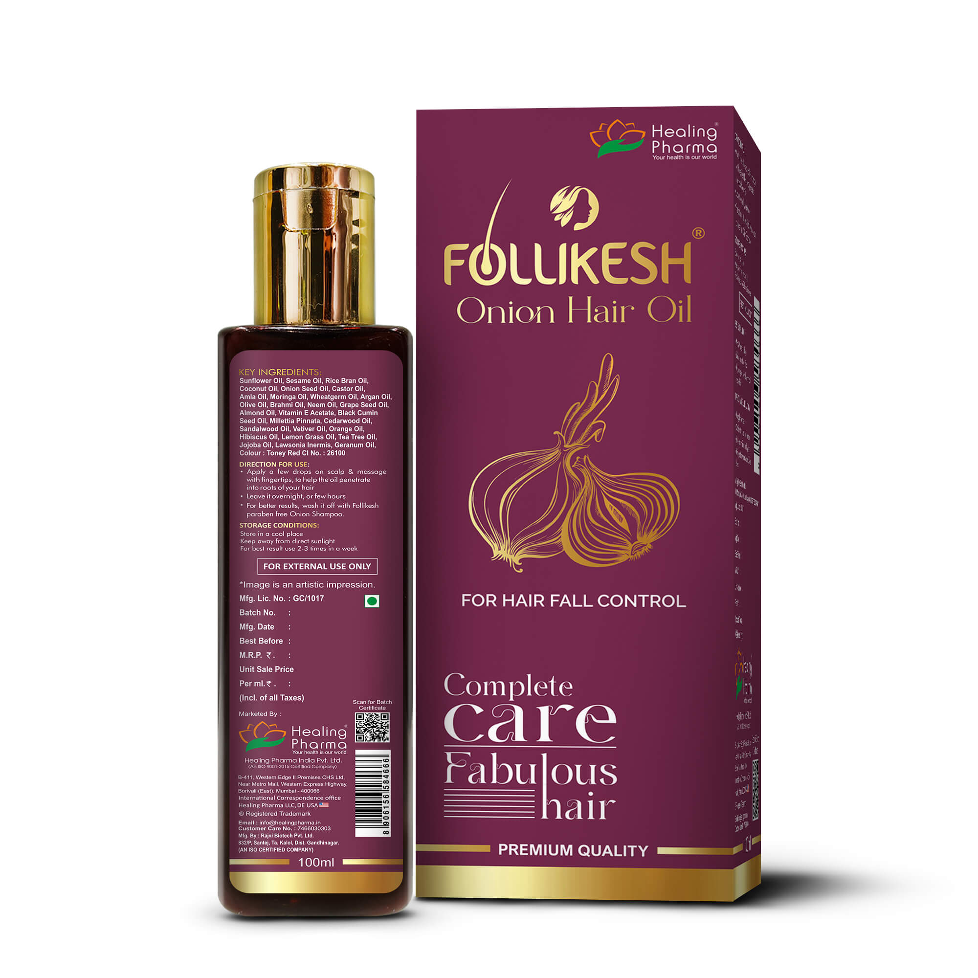 Follikesh Onion Oil Hair 100ml - Healing Pharma India Pvt Ltd